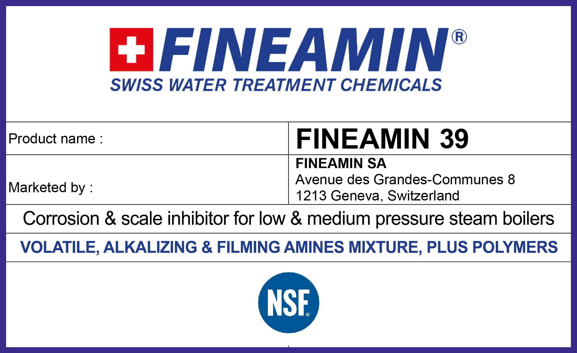 FINEAMIN 39 | SWISS Filming Amines (FFA) FDA compliant